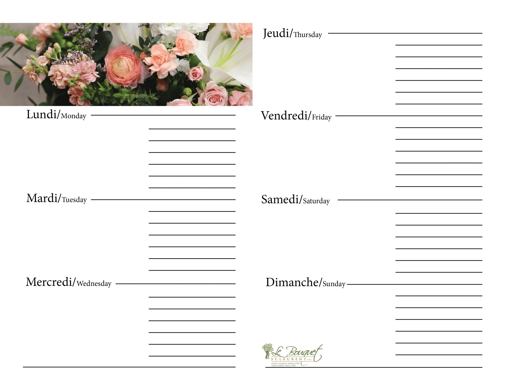 DIY Printable Calendar Journal | Le Bouquet St-Laurent Florist